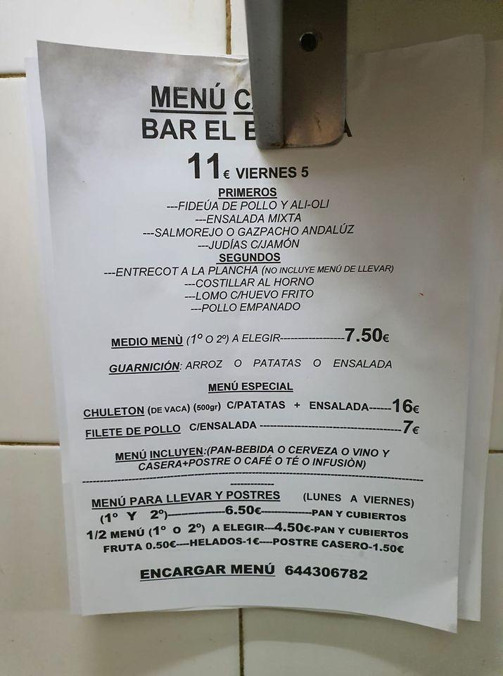 Menu at El Bocata pub & bar, Madrid