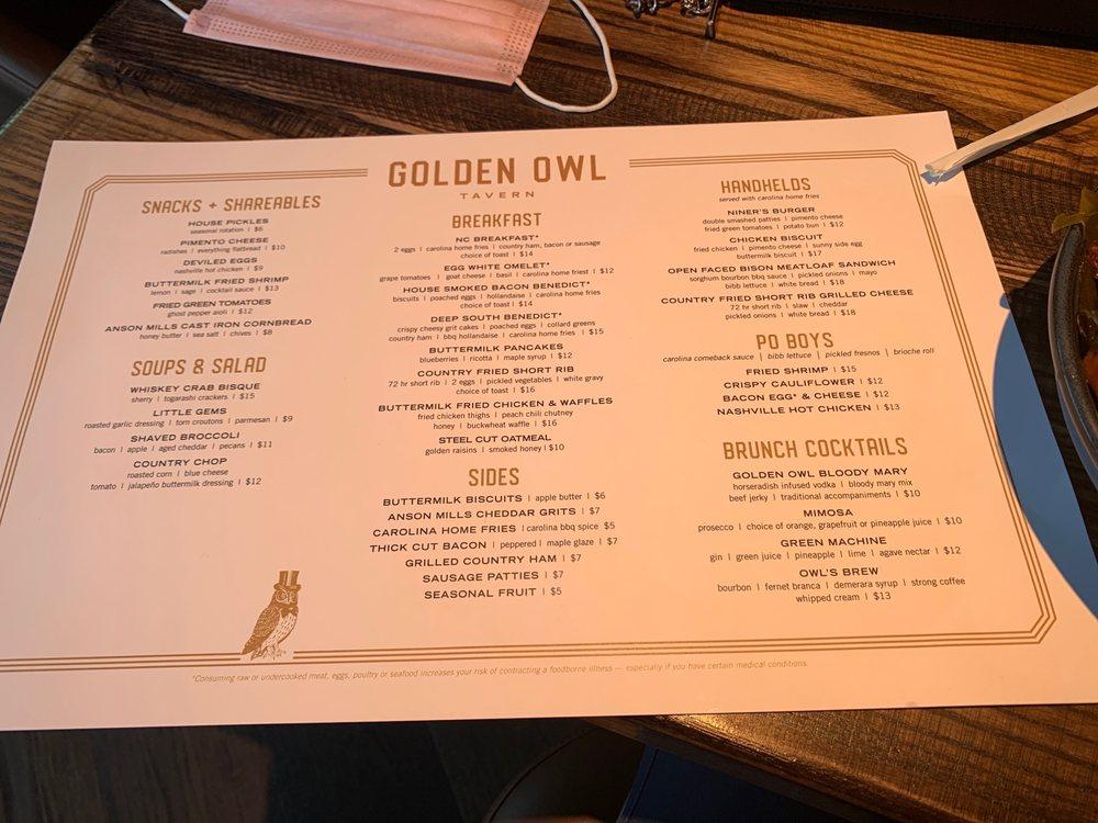 Menu at Golden Owl Tavern pub & bar, Charlotte, Robert D. Snyder Rd