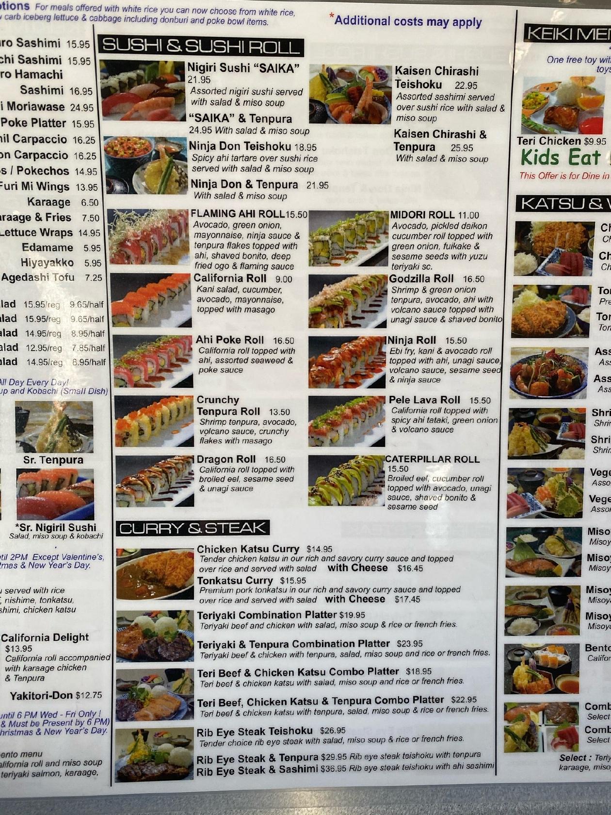 Menu at Gyotaku Japanese Restaurant, Pearl City, 98-1226 Kaʻahumanu St