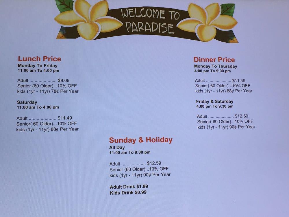 Menu at Paradise Buffet restaurant, Montclair
