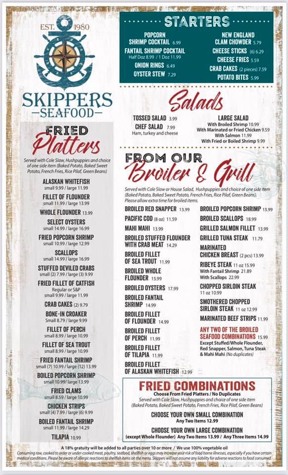 Menu at Skippers Seafood restaurant, High Point, S Main St