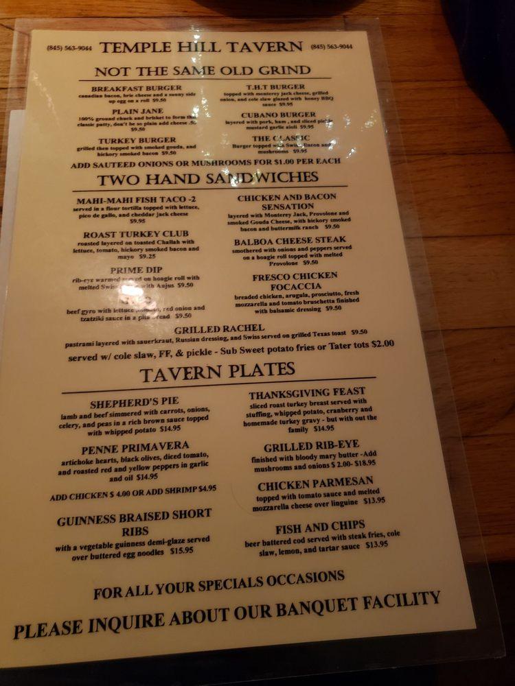 Menu at Temple Hill Tavern pub & bar, New Windsor