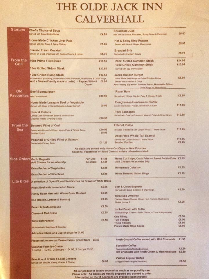 Menu at The Olde Jack Inn pub & bar, Whitchurch Rural