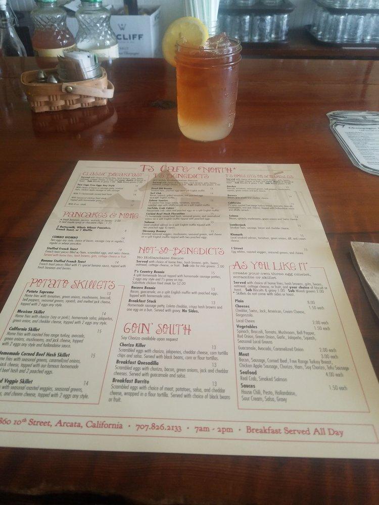 Menu at T's Cafe North, Arcata