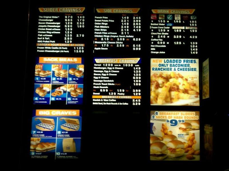 Menu at White Castle fast food, Union, US-22