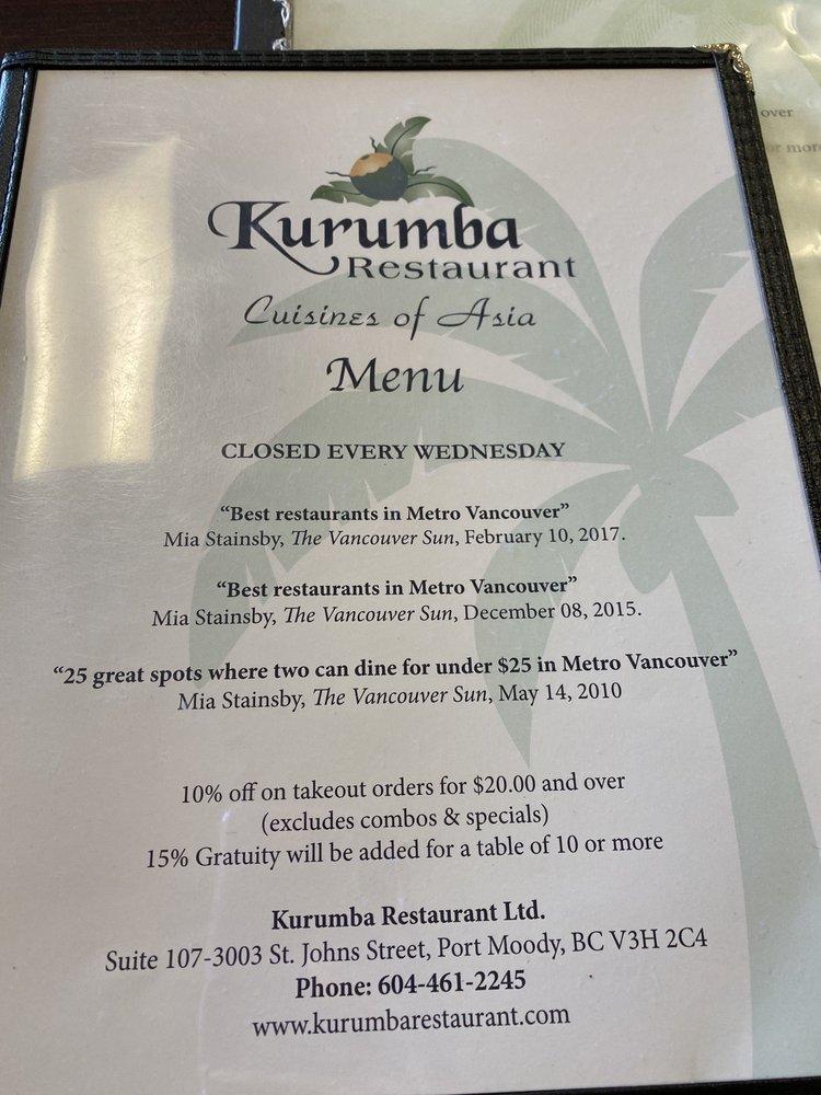 Menu at Kurumba Restaurant, Port Moody