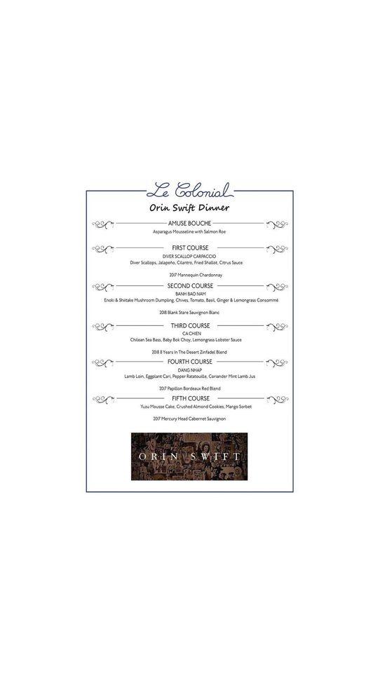 Menu at Le Colonial pub & bar, Atlanta