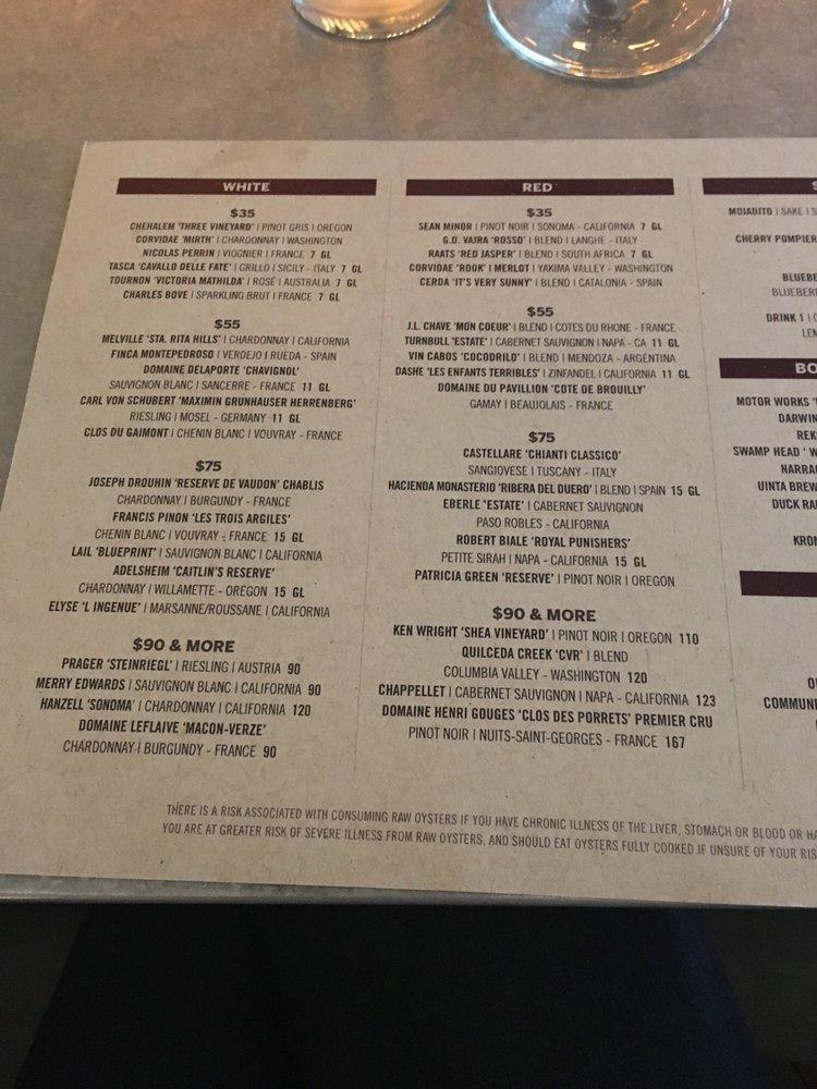 Menu at Rooster & the Till restaurant, Tampa