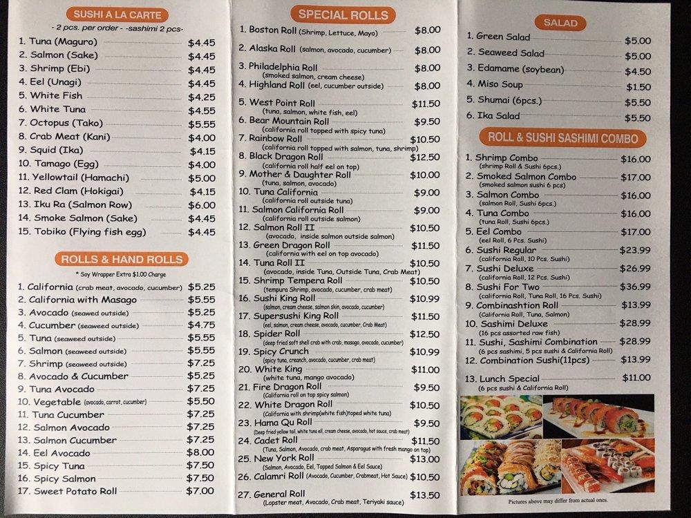 Menu at Sushi King restaurant, Highland Falls