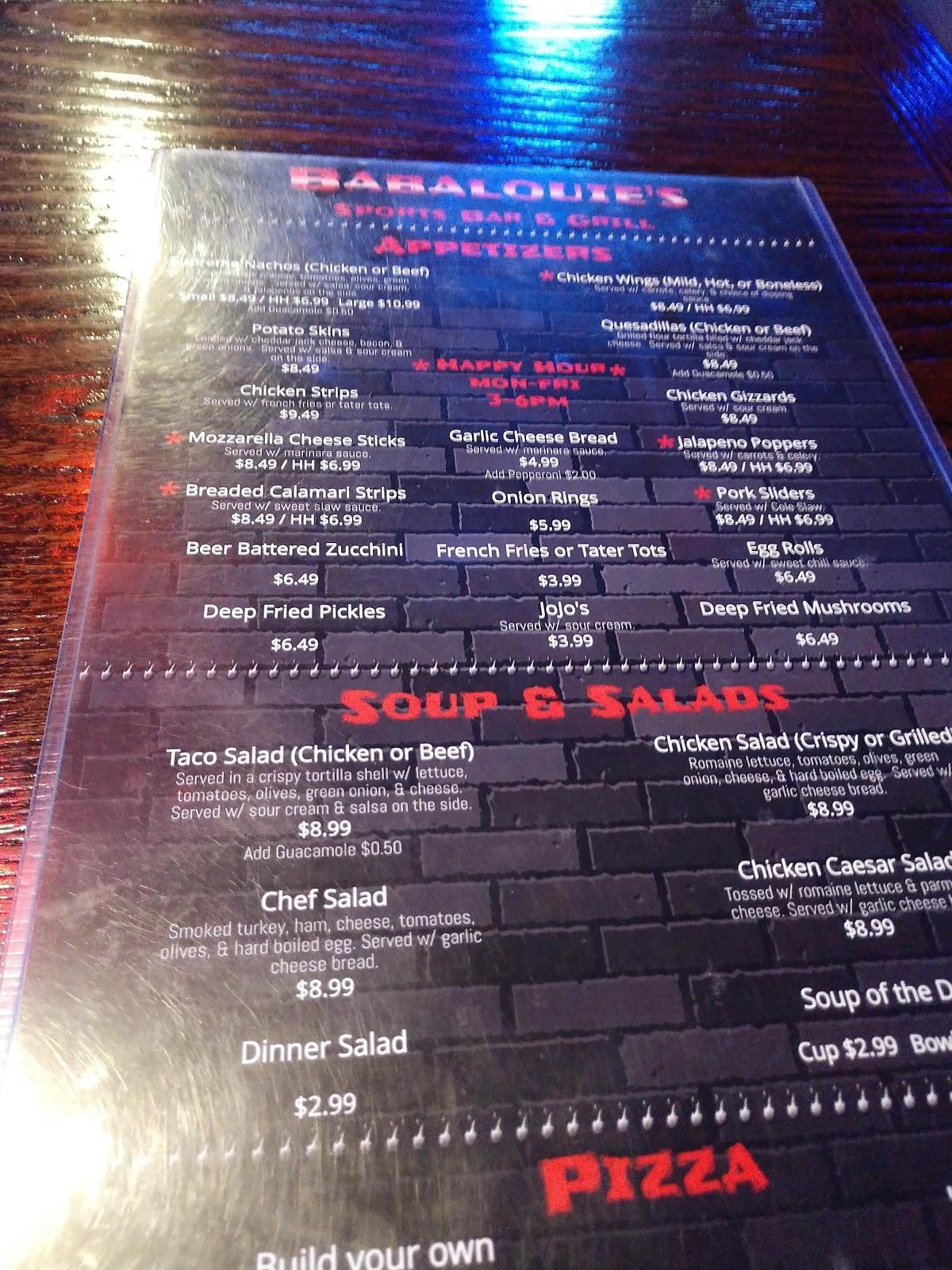 Menu at Babalouie's pub & bar, Bonney Lake, WA-410