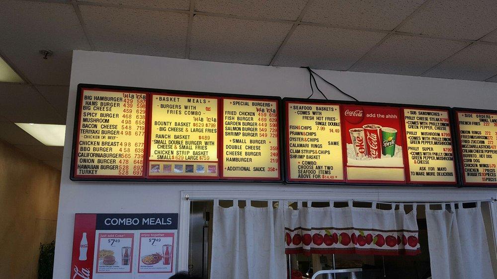 Menu at Han's Burger fast food, Federal Way