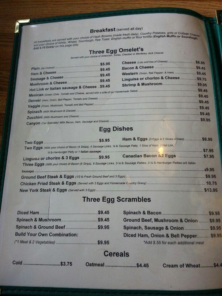 Menu at Canyon Café cafe, American Canyon