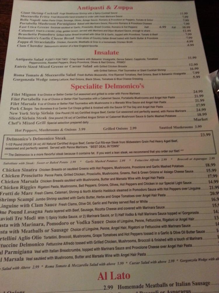 Menu at Delmonico’s Italian Steakhouse, Utica