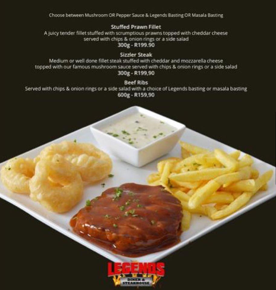 Menu at Legends Diner restaurant, Berea, 460 Peter Mokaba Ridge