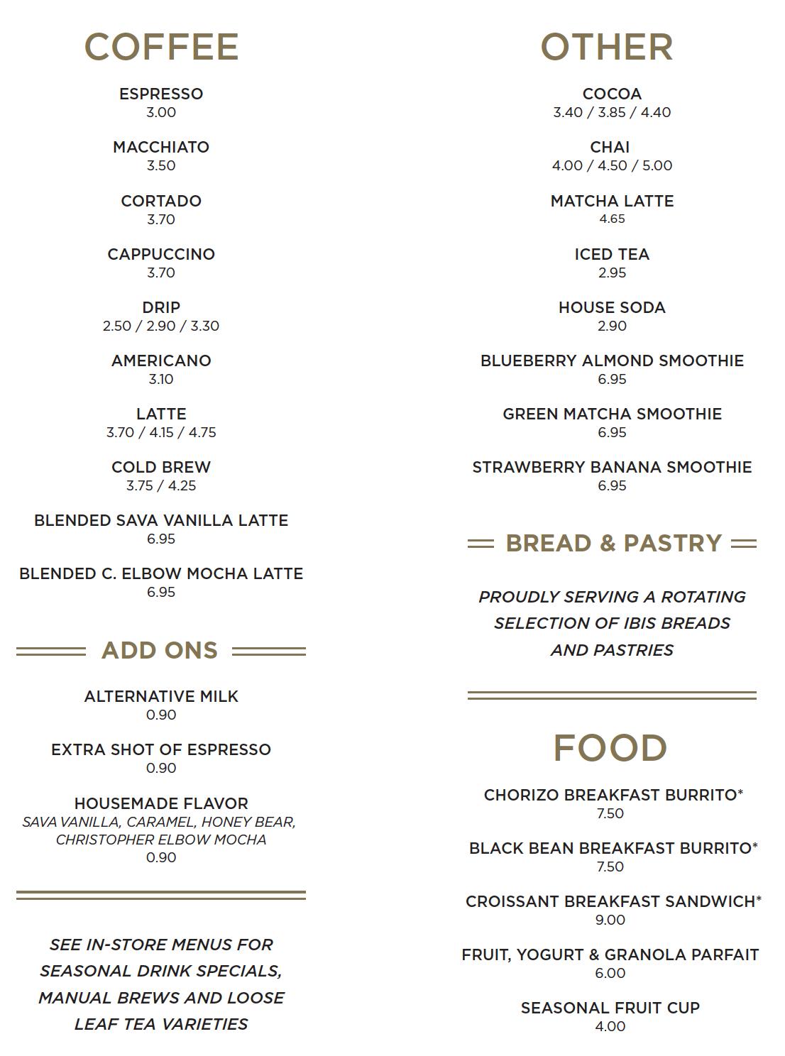 Menu at Messenger Coffee Co., Kansas City, Jefferson St