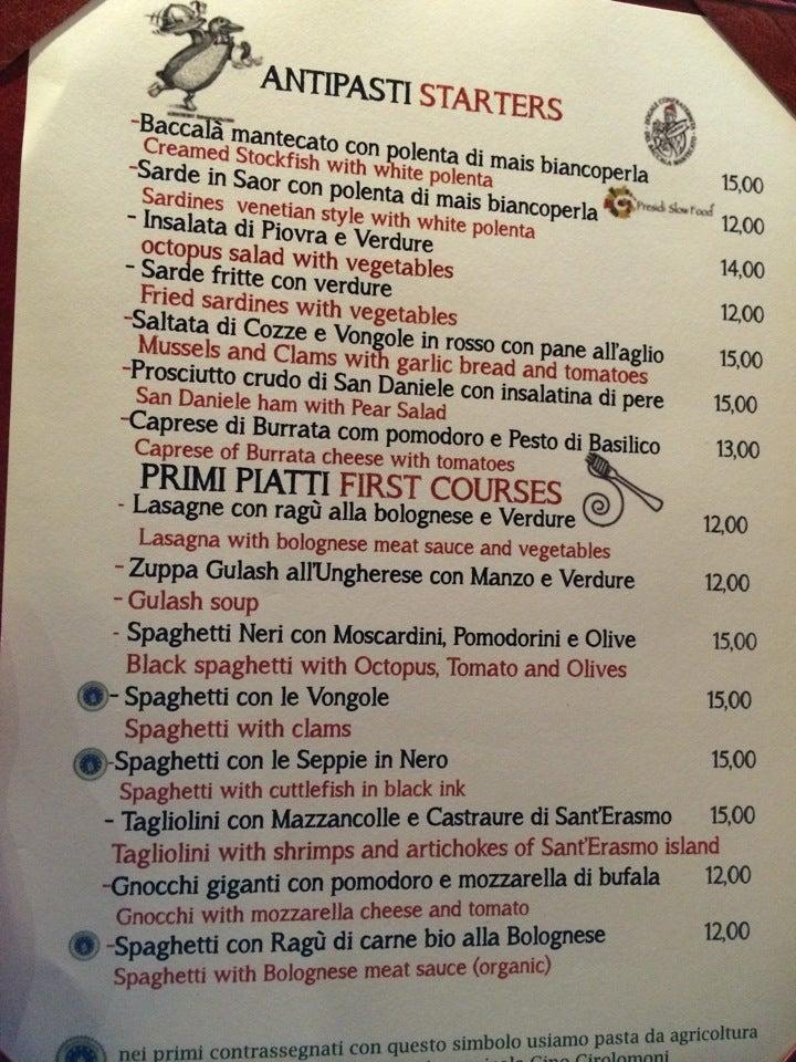 Speisekarte von Oniga restaurant, Venedig