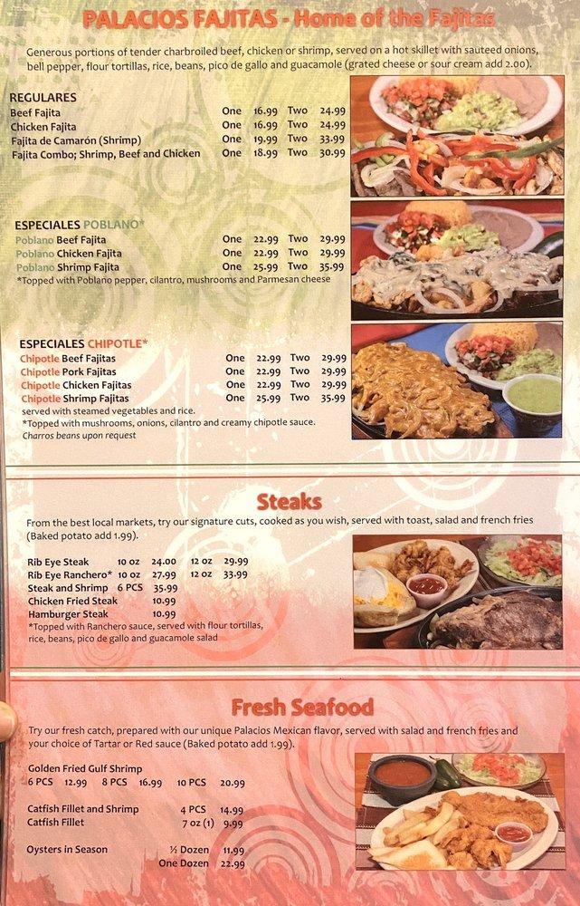 Menu at Palacios Mexican Restaurant, Palacios