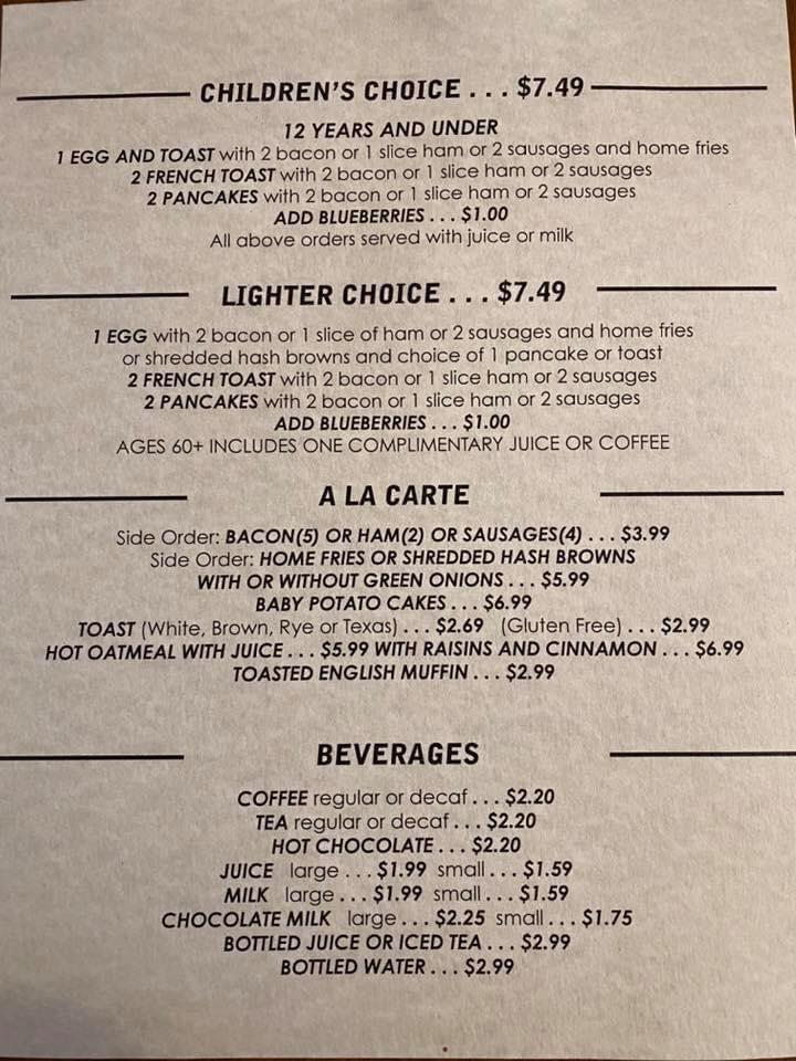 Menu at Patricia Inn Family Restaurant, Dryden