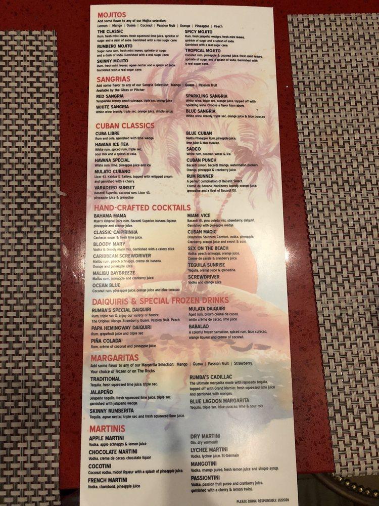 Menu at Rumba Cubana pub & bar, Jersey City