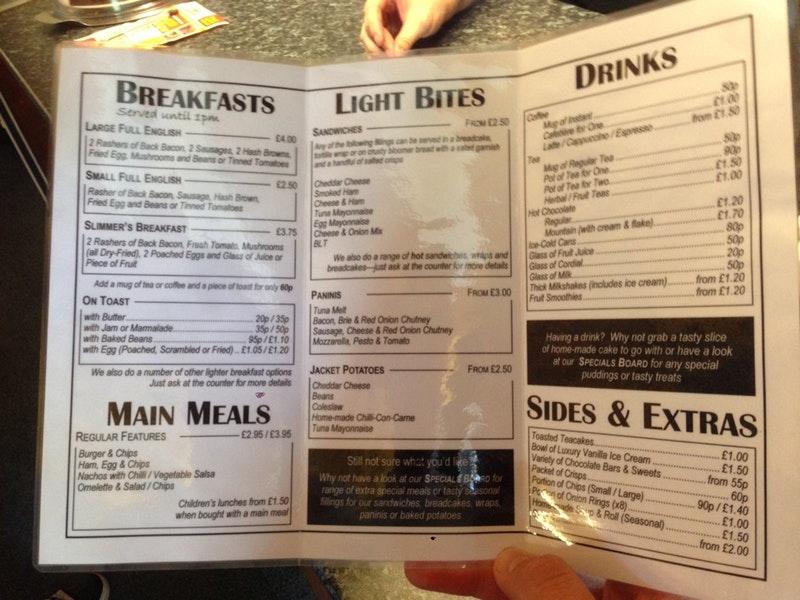 Menu at Tea Junction Cafe @ Spires, Sheffield