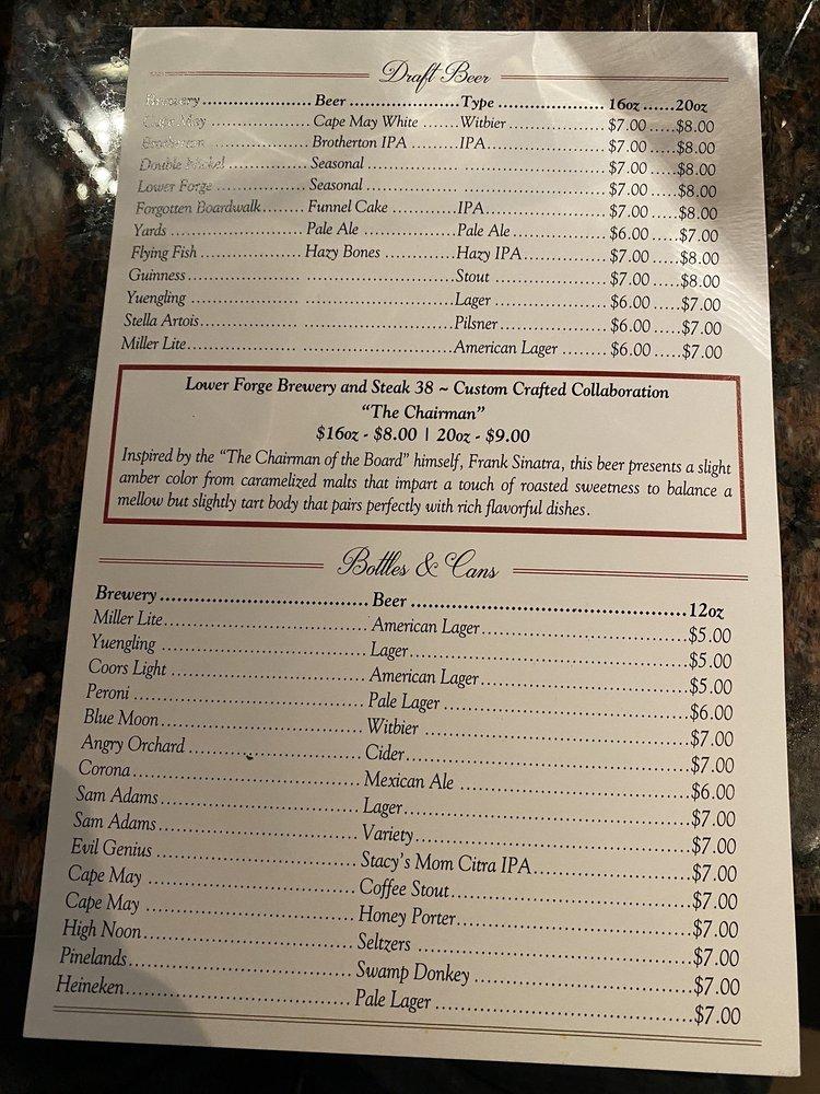 Menu at Steak 38 Tabernacle pub & bar, Tabernacle