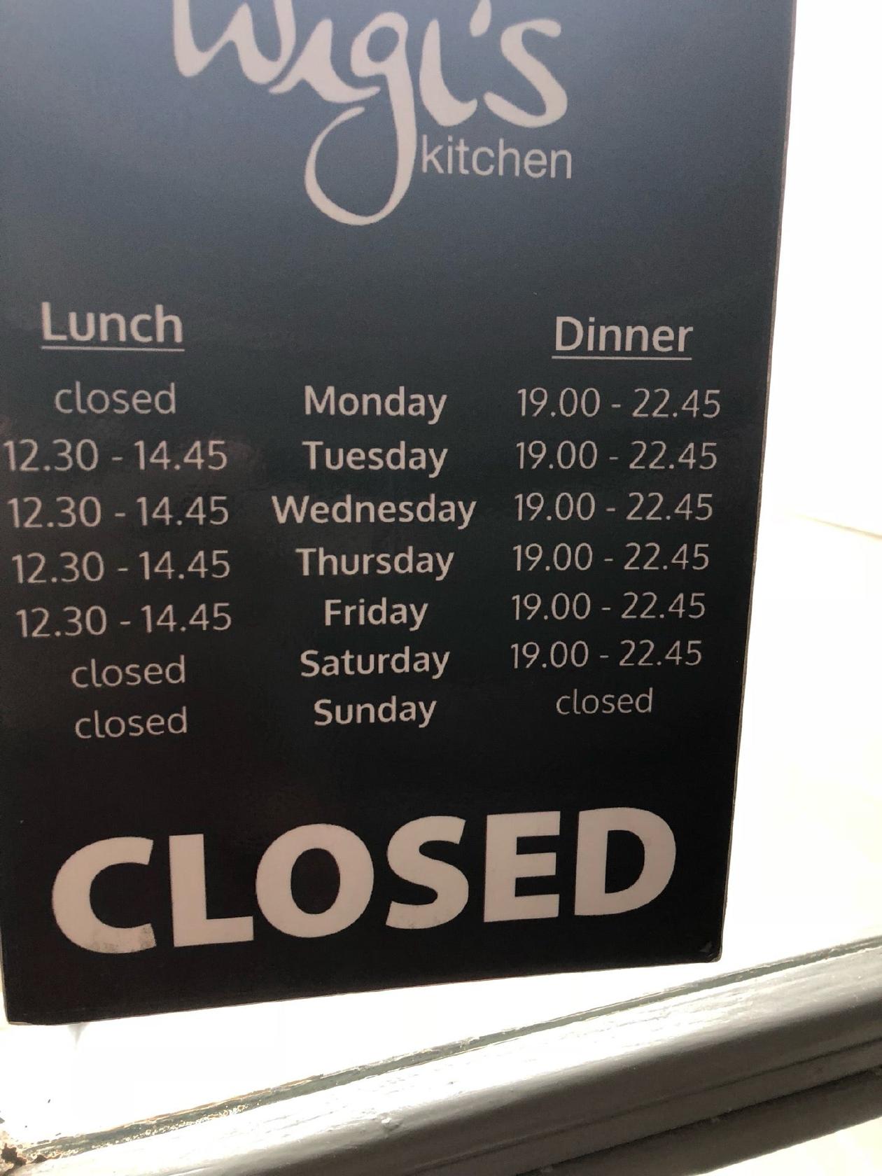 Menu at Wigi's Kitchen restaurant, Saint Julian's
