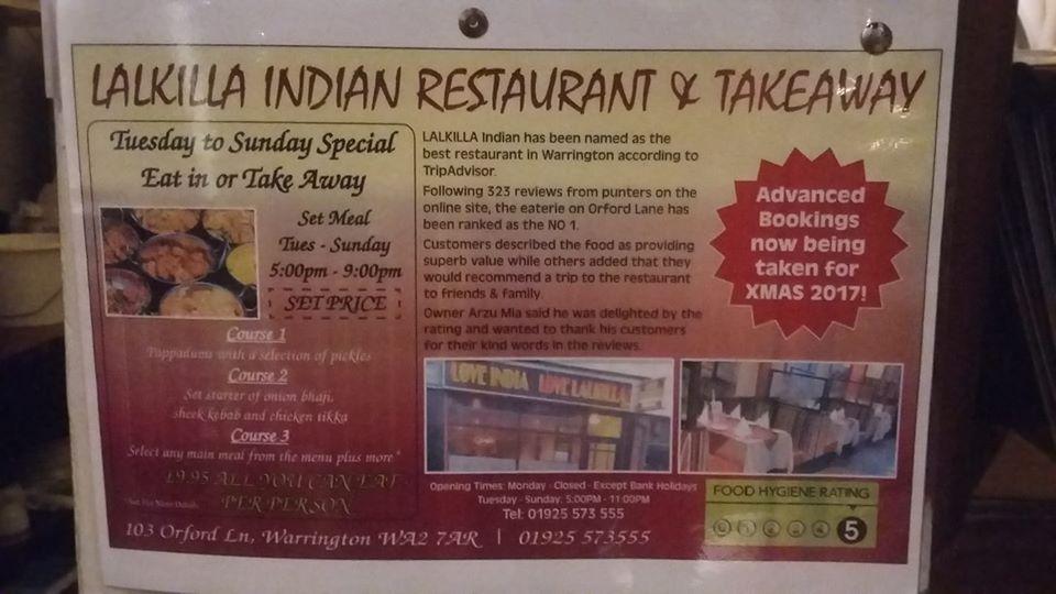 Lalkilla, 103 Orford Ln in Warrington - Restaurant menu and reviews