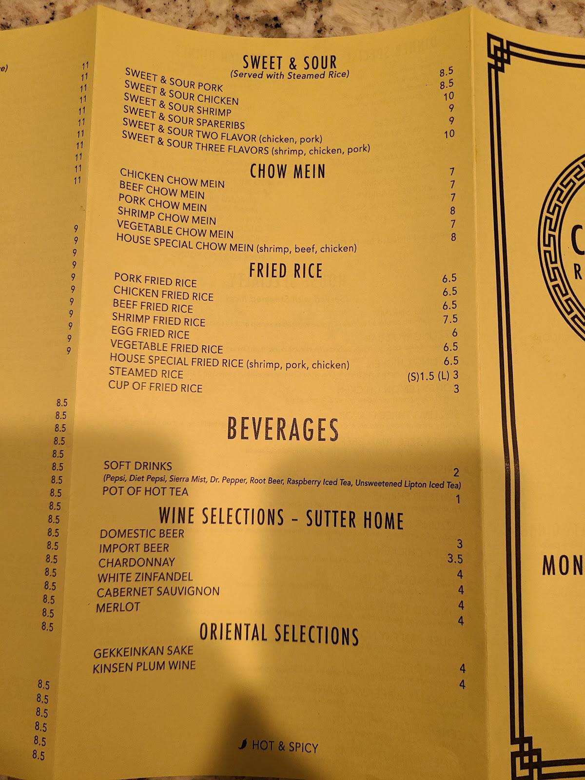Menu at China Chef restaurant, Fernley