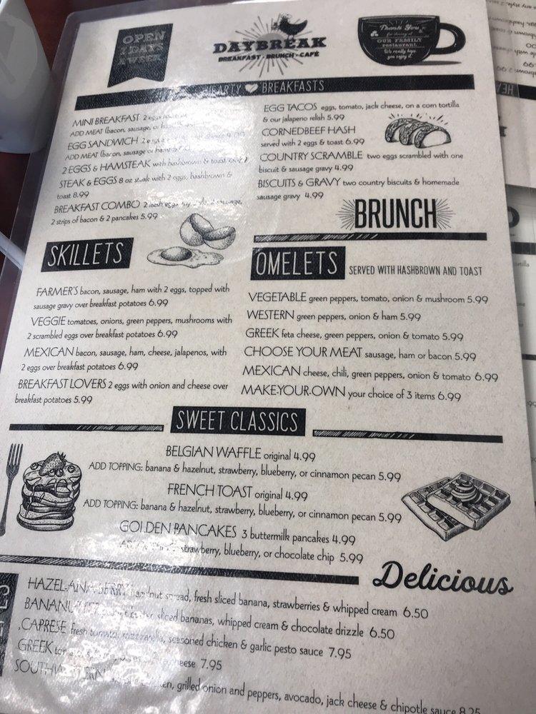 Menu at Daybreak Restaurant, Cleveland