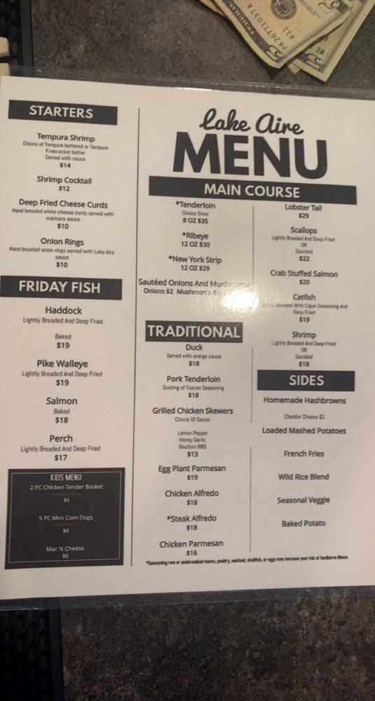 Menu at Lake Aire Supper Club, Embarrass, County Hwy Y