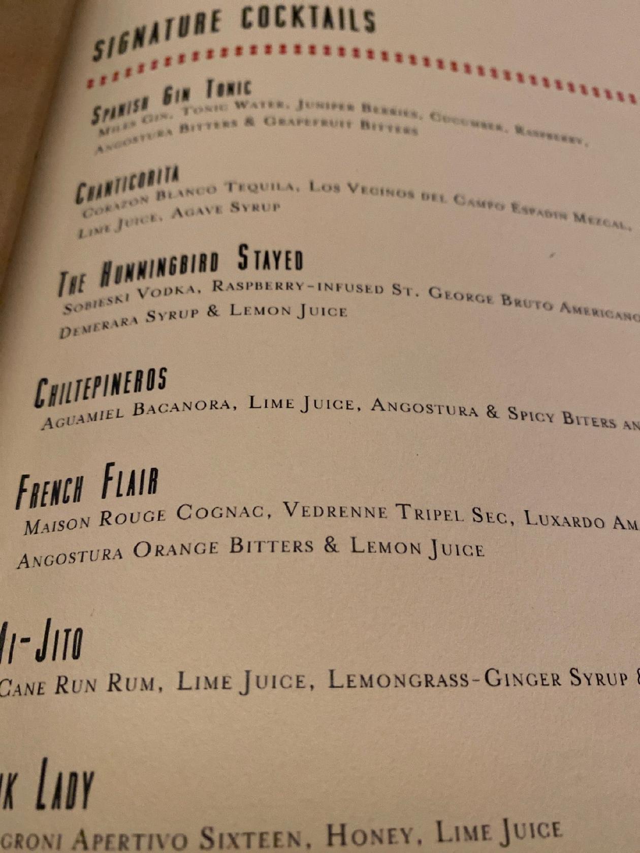 Menu at Ocotillo pub & bar, Phoenix