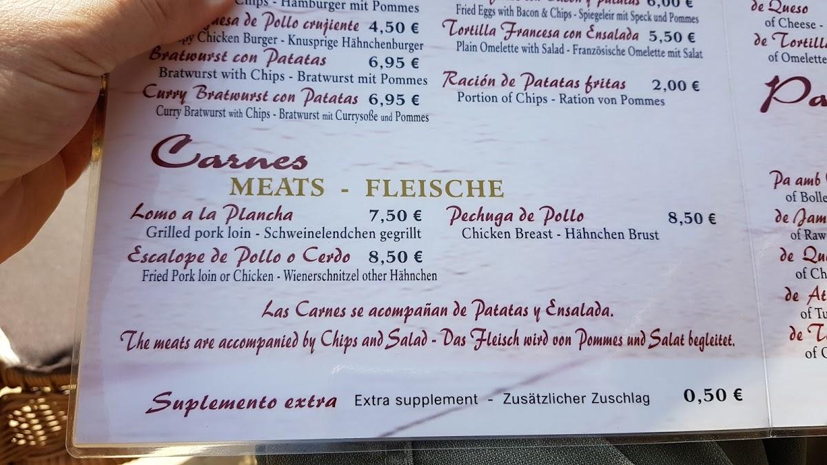 Menu at Petit Bar, Cala Romantica