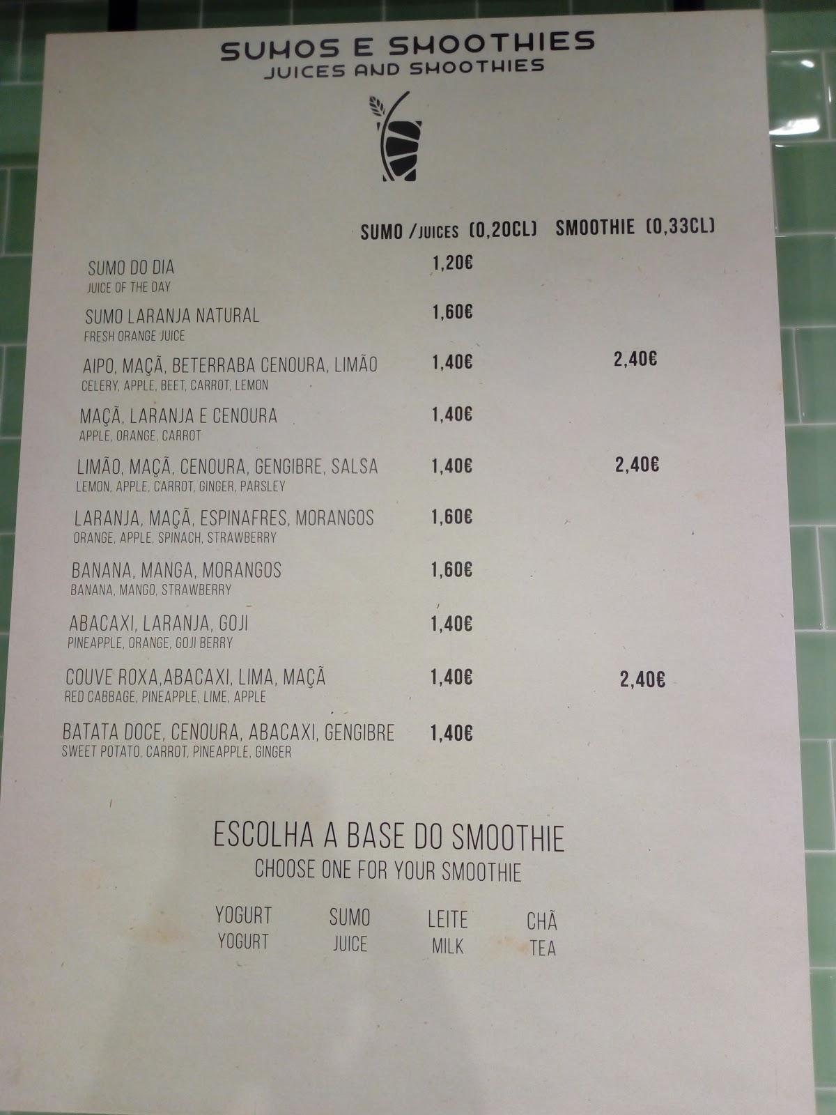 Menu at Puro restaurant, Lisbon