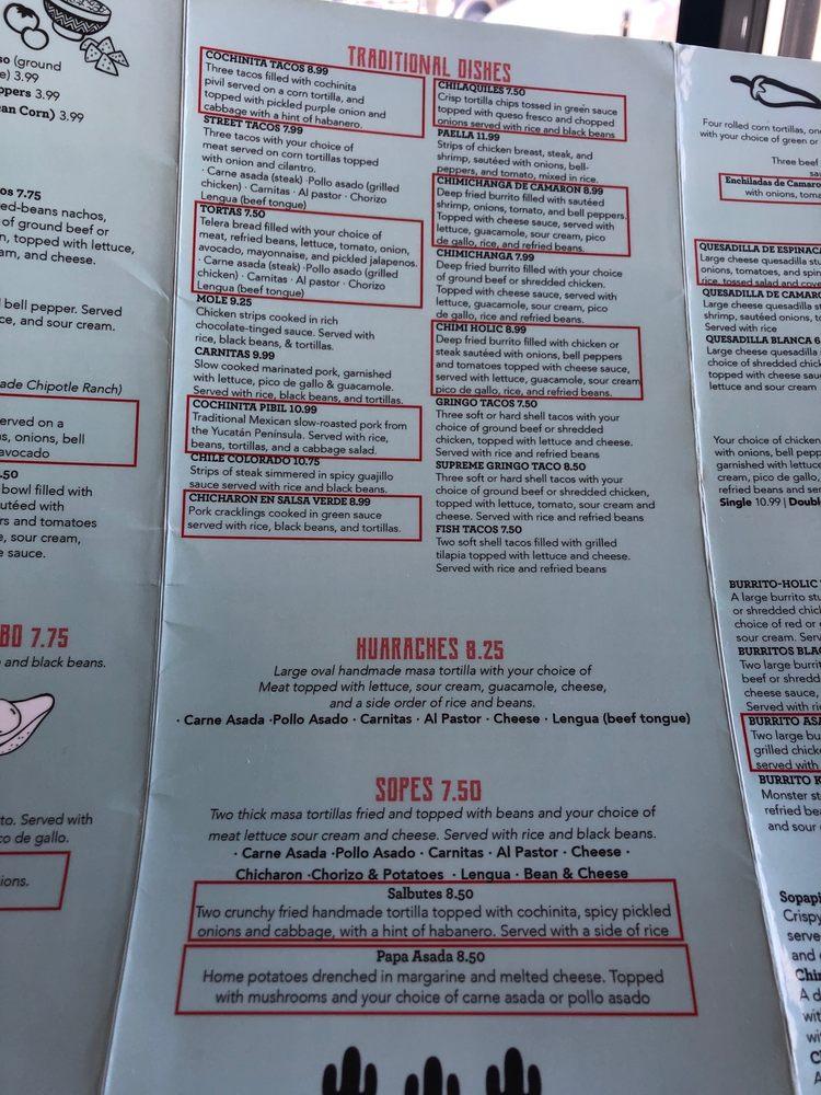 Menu at Tacoholics Kitchen restaurant, Henderson, 122 1st St