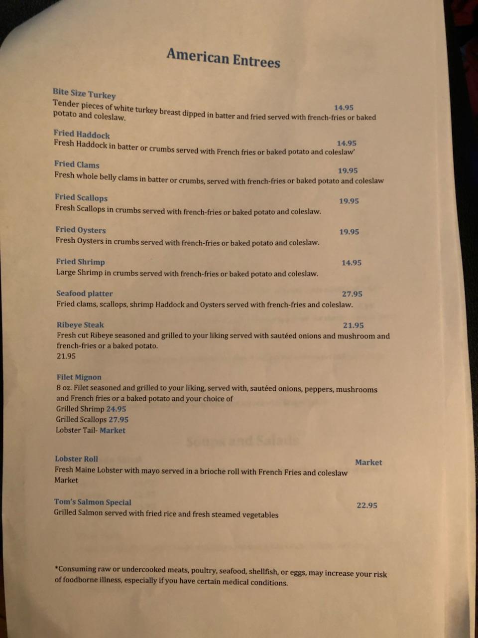 Menu at The Lure restaurant, Rumford, 105 Congress St