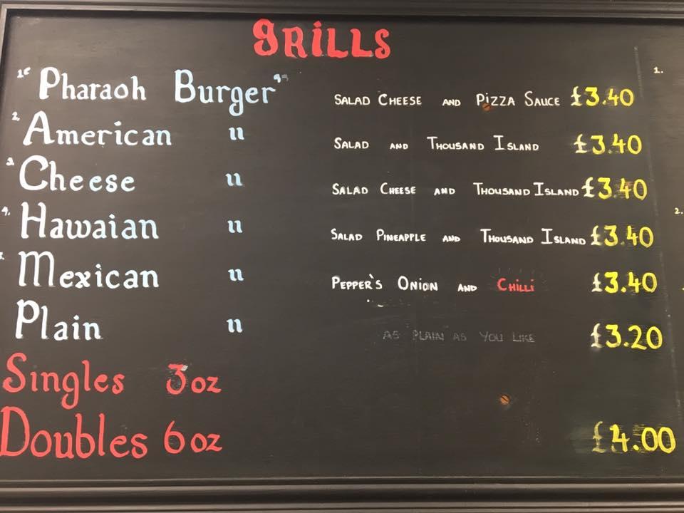 Menu at The Pharaoh fast food, Belfast
