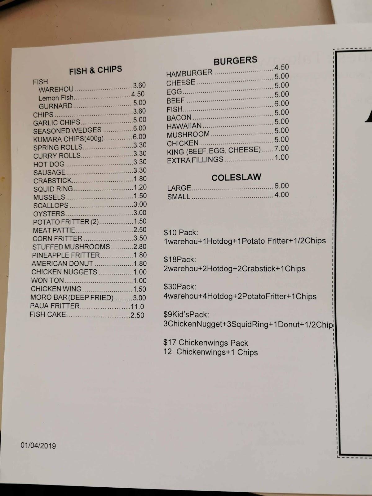 Menu at Asia Chinese Takeaways restaurant, Inglewood