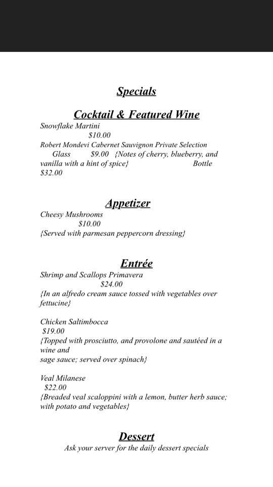 Menu at Avanti Restaurant, Meriden
