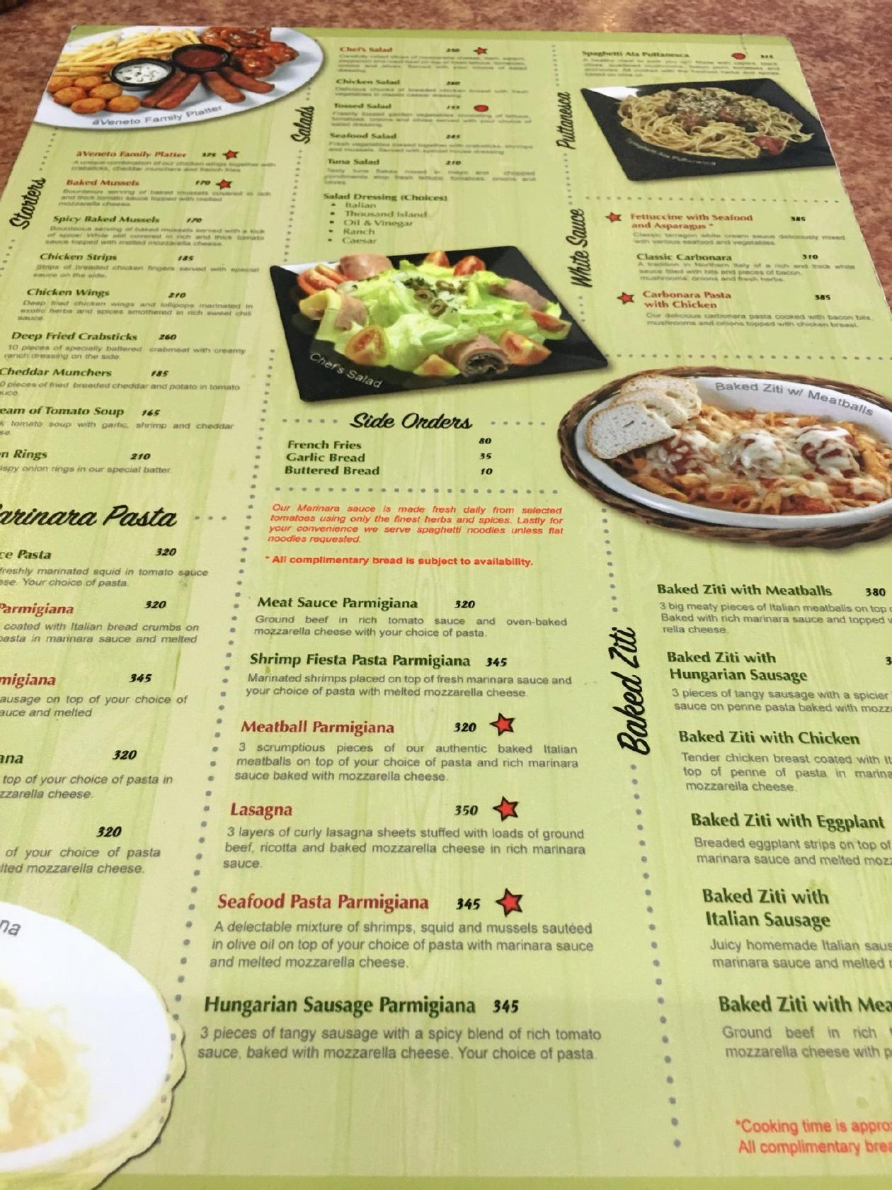 Menu at Aveneto Pizzeria Ristorante, Pasay