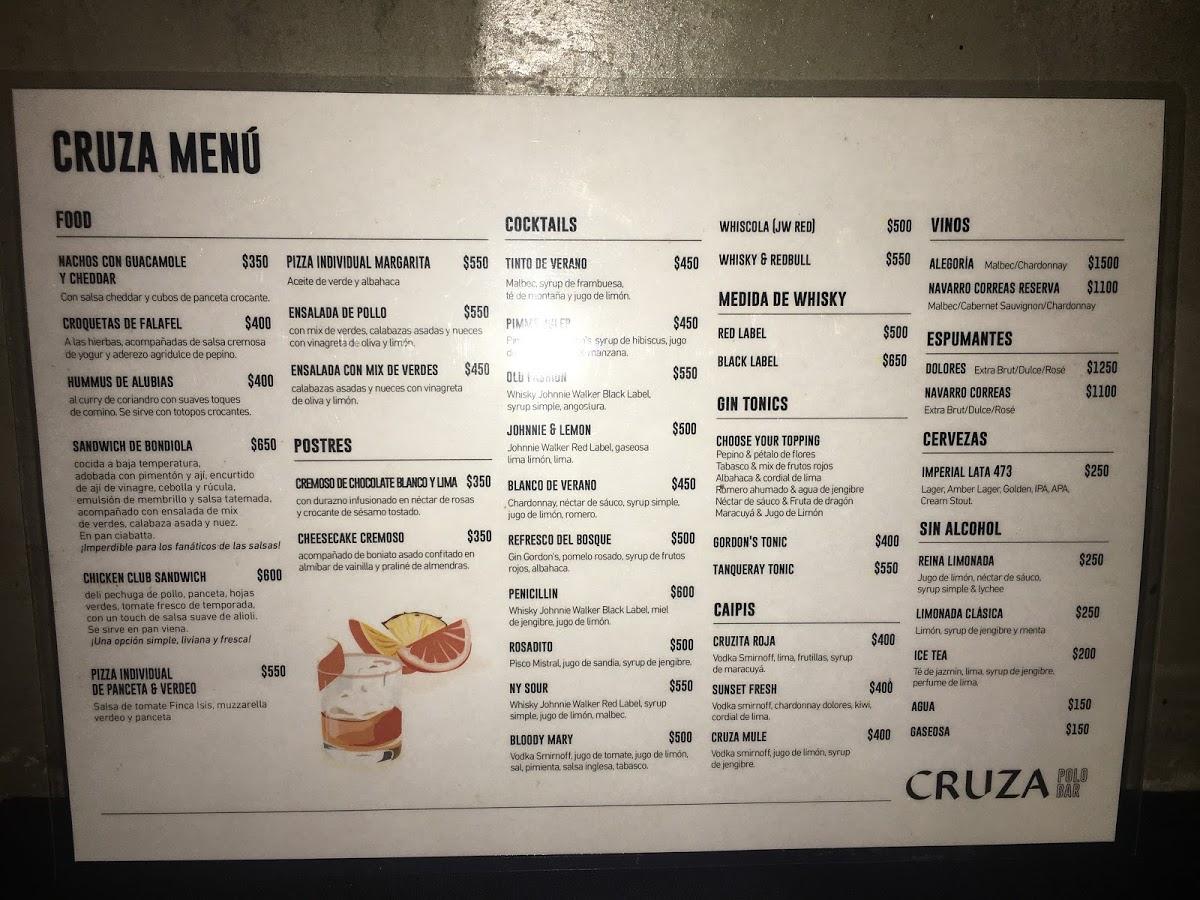 Carta del pub y bar Cruza Polo, Buenos Aires, Av. del Libertador 4100
