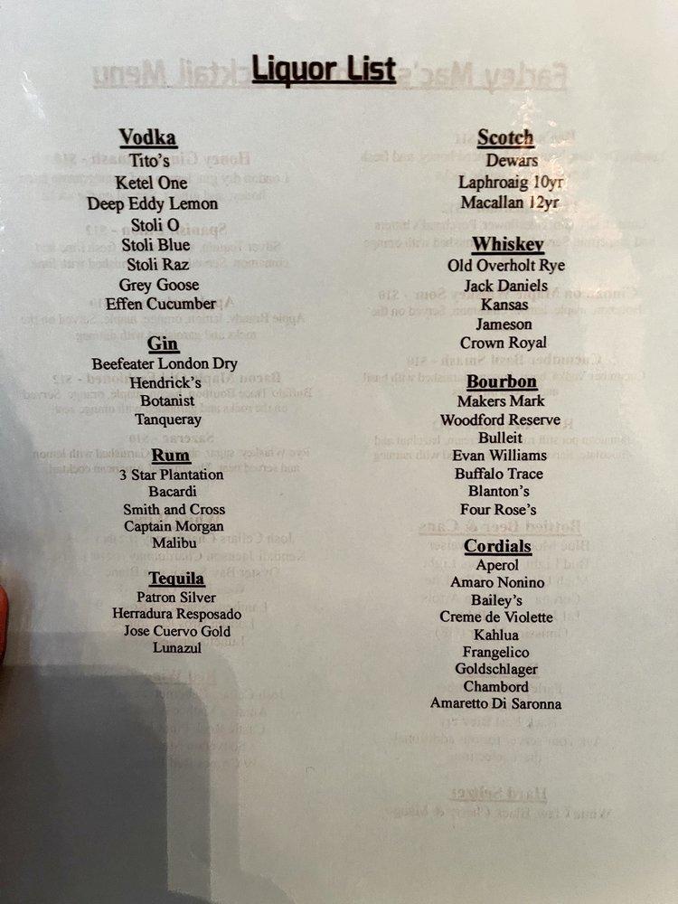 Menu at Farley Mac's pub & bar, Simsbury