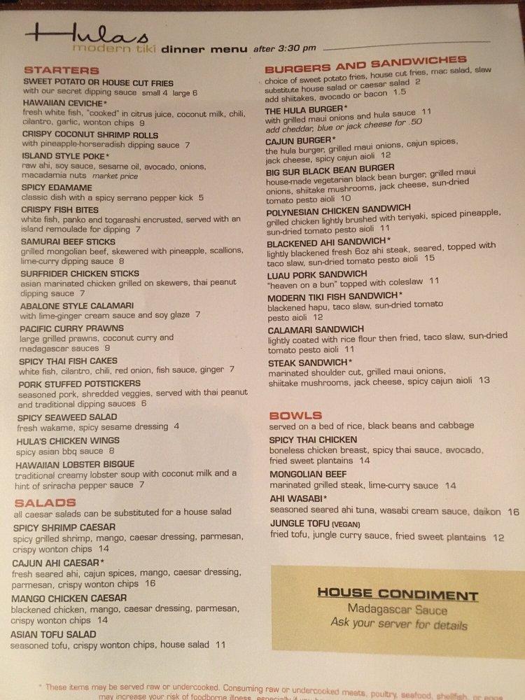 Menu at HULA'S Modern Tiki Scottsdale pub & bar, Scottsdale, E 1st Ave