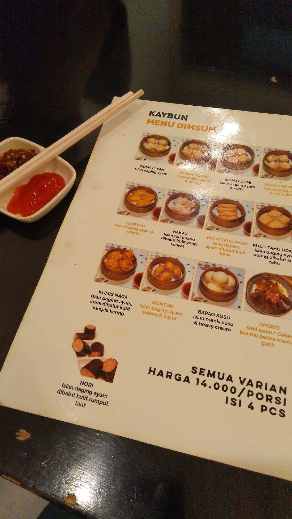 Menu at Kaybun Dimsum Margahayu Raya restaurant, Bandung