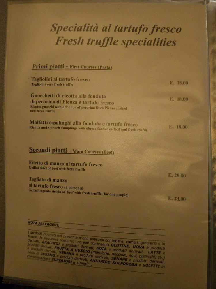 Menu at La Taverna di San Giuseppe restaurant, Siena