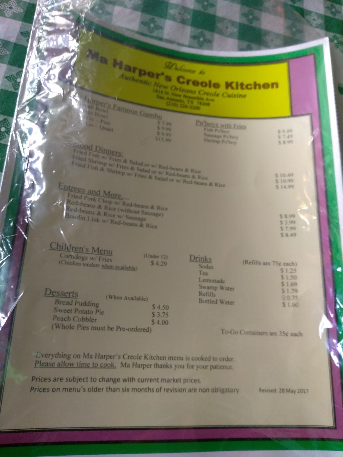 Menu at Ma Harper's Creole Kitchen desserts, San Antonio
