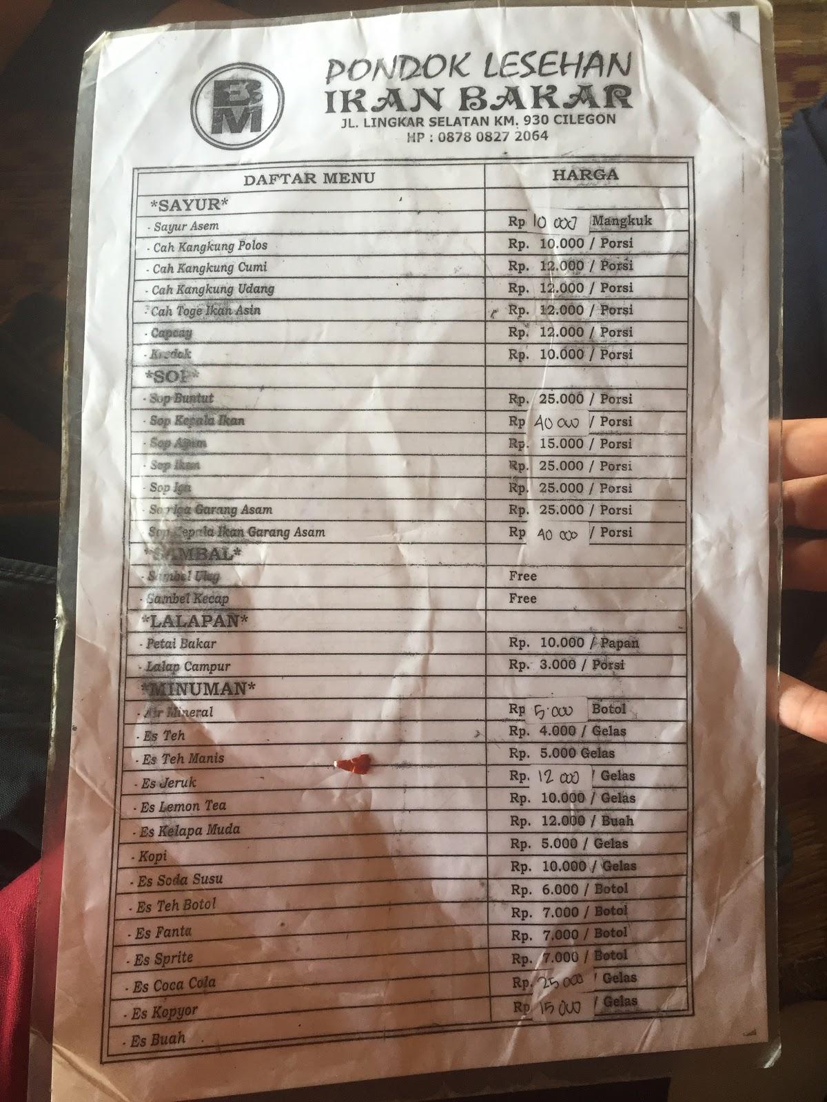 Menu at PONDOK BM IKAN BAKAR restaurant, Harjatani, X35H+J5P