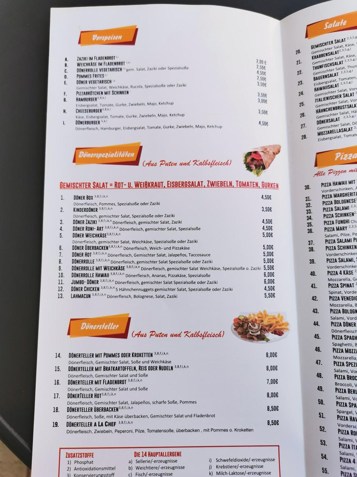 Speisekarte von Pizzeria Roni, Meiningen, Gartenstraße 15