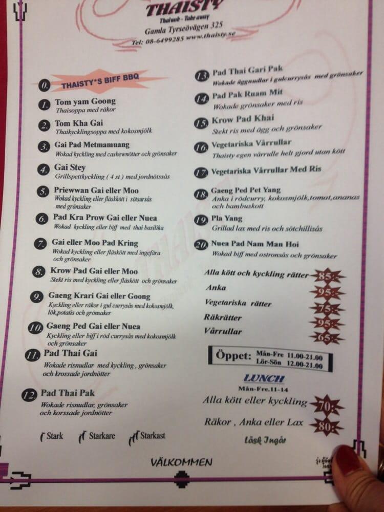 Menu at Thaisty HB fast food, Stockholm