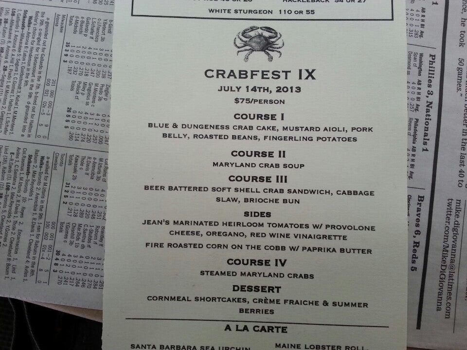 Menu at The Hungry Cat restaurant, West Hollywood, Vine St