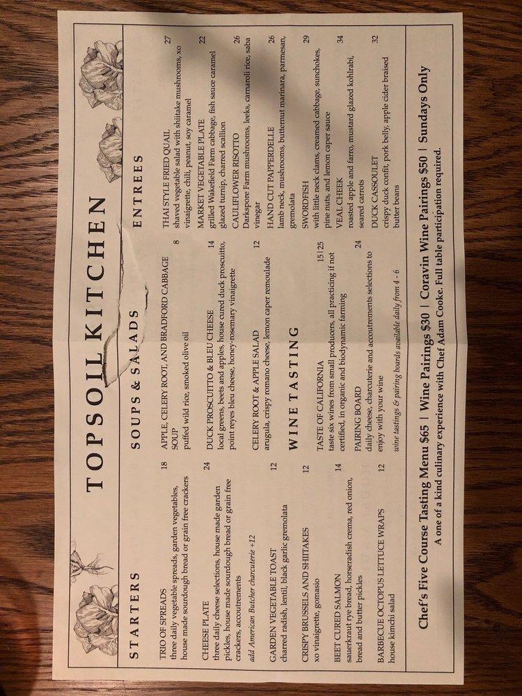 Menu at Topsoil Farm to Table Restaurant in Travelers Rest, SC ...